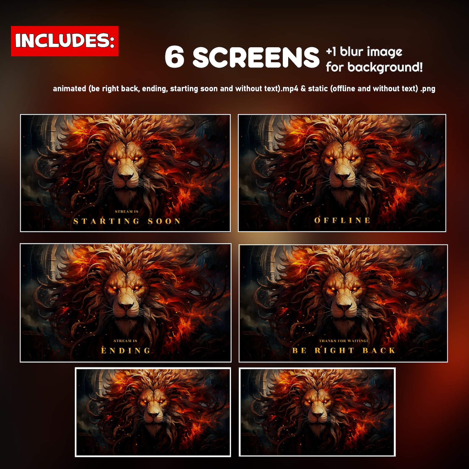 Fiery Lion Twitch Overlay Pack - Majestic Beast Fire Animated Stream ...