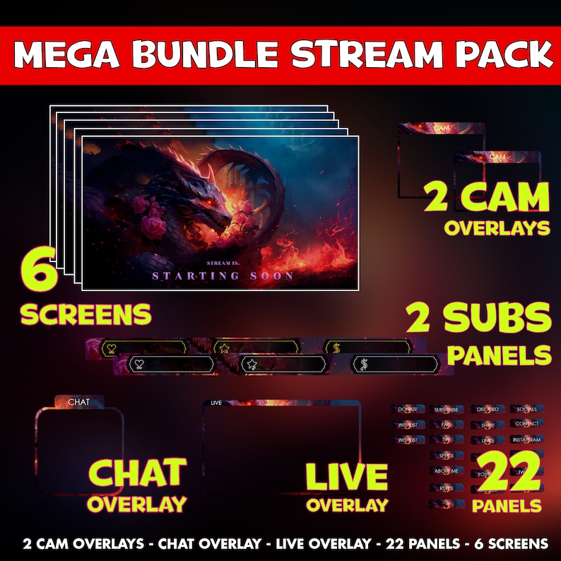 Dragon Female Twitch Overlay Animated Pack - Mythological Fantasy Fire ...