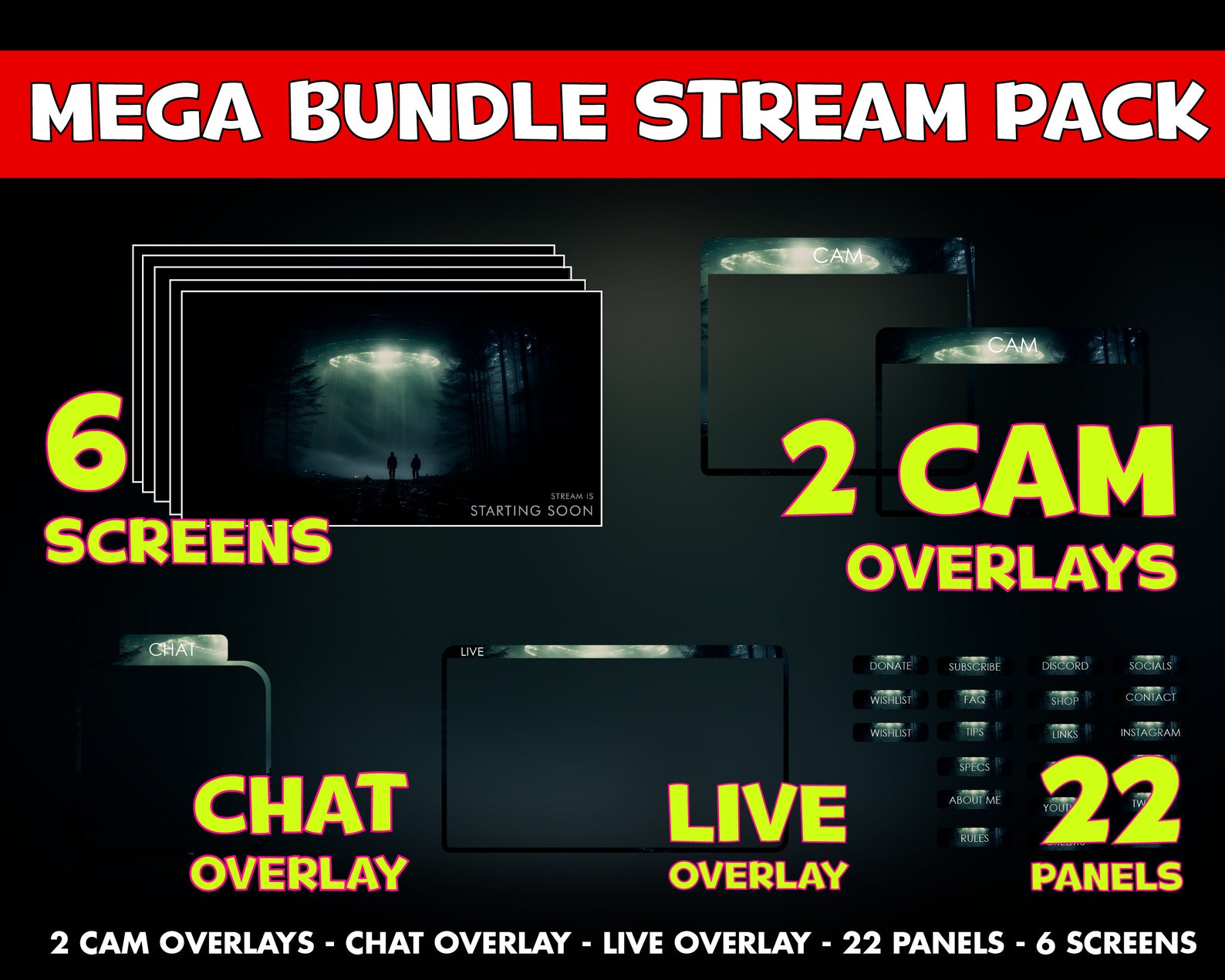 Alien Twitch Overlay Animated Pack UFO Stream Screens Enchanting ...