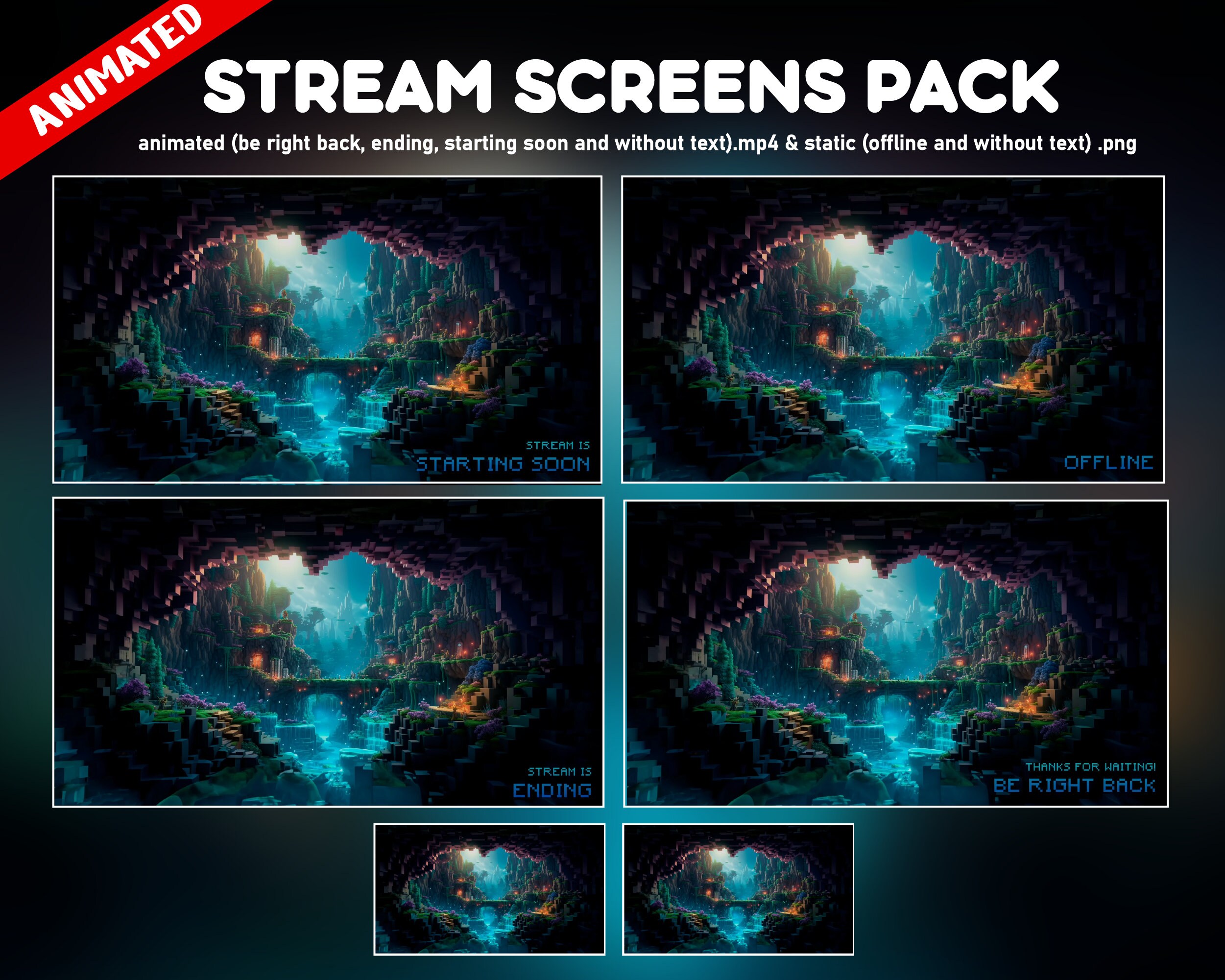 Minecraft Inspired Twitch Overlay Animated - Blocks Screens Pack ...