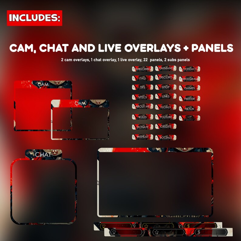 Samurai Red Twitch Overlay Animated Pack - Warrior Katana Japanese ...
