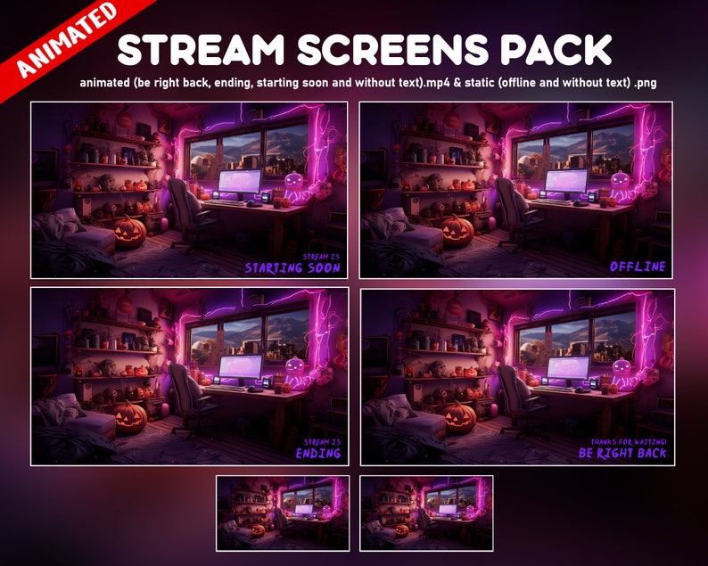 Goth Twitch Overlay Animated Pack - Spooky Pumpkin Bedroom Halloween ...