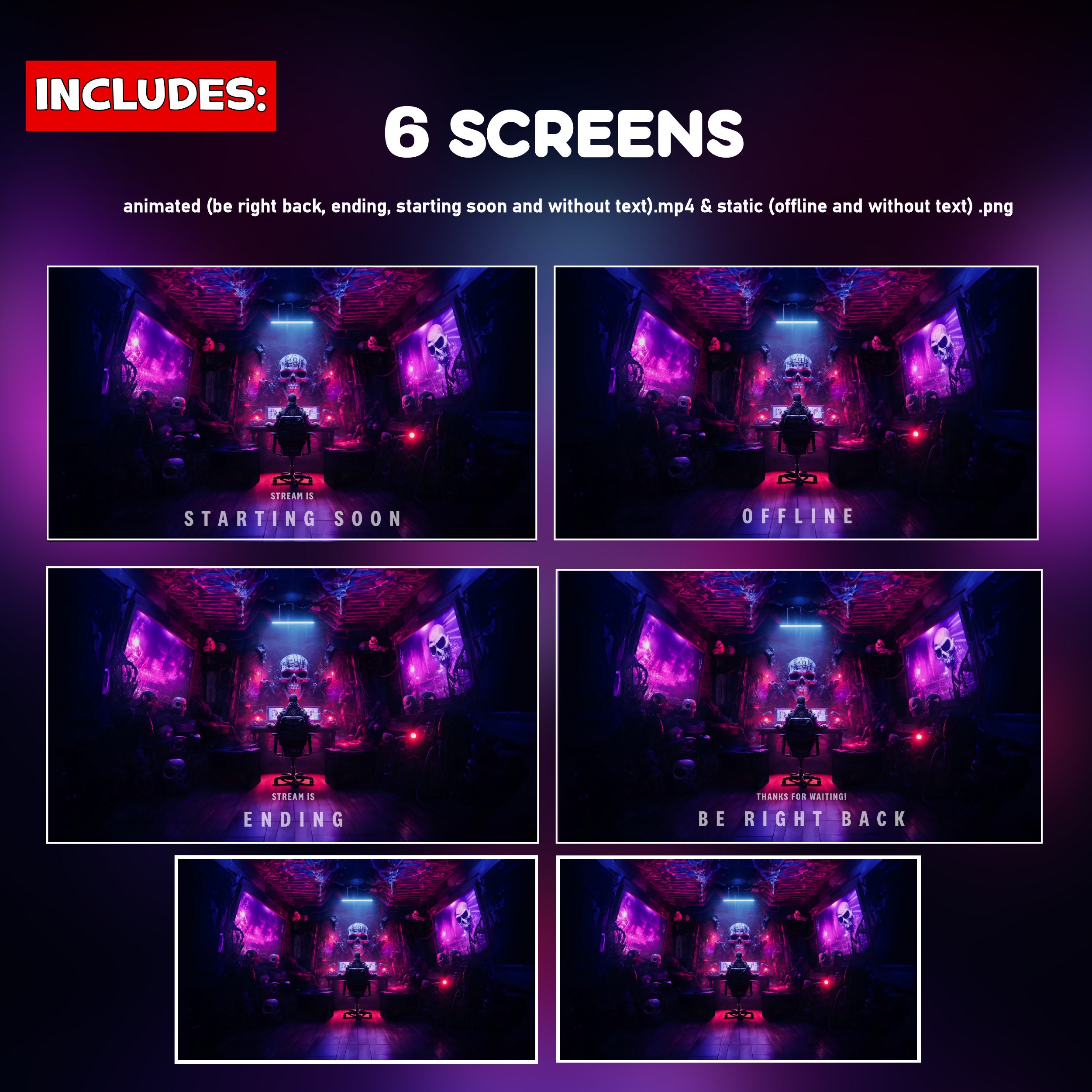Goth Twitch Overlay Animated Gamer Pink and Blue Neon Skull - Etsy Canada