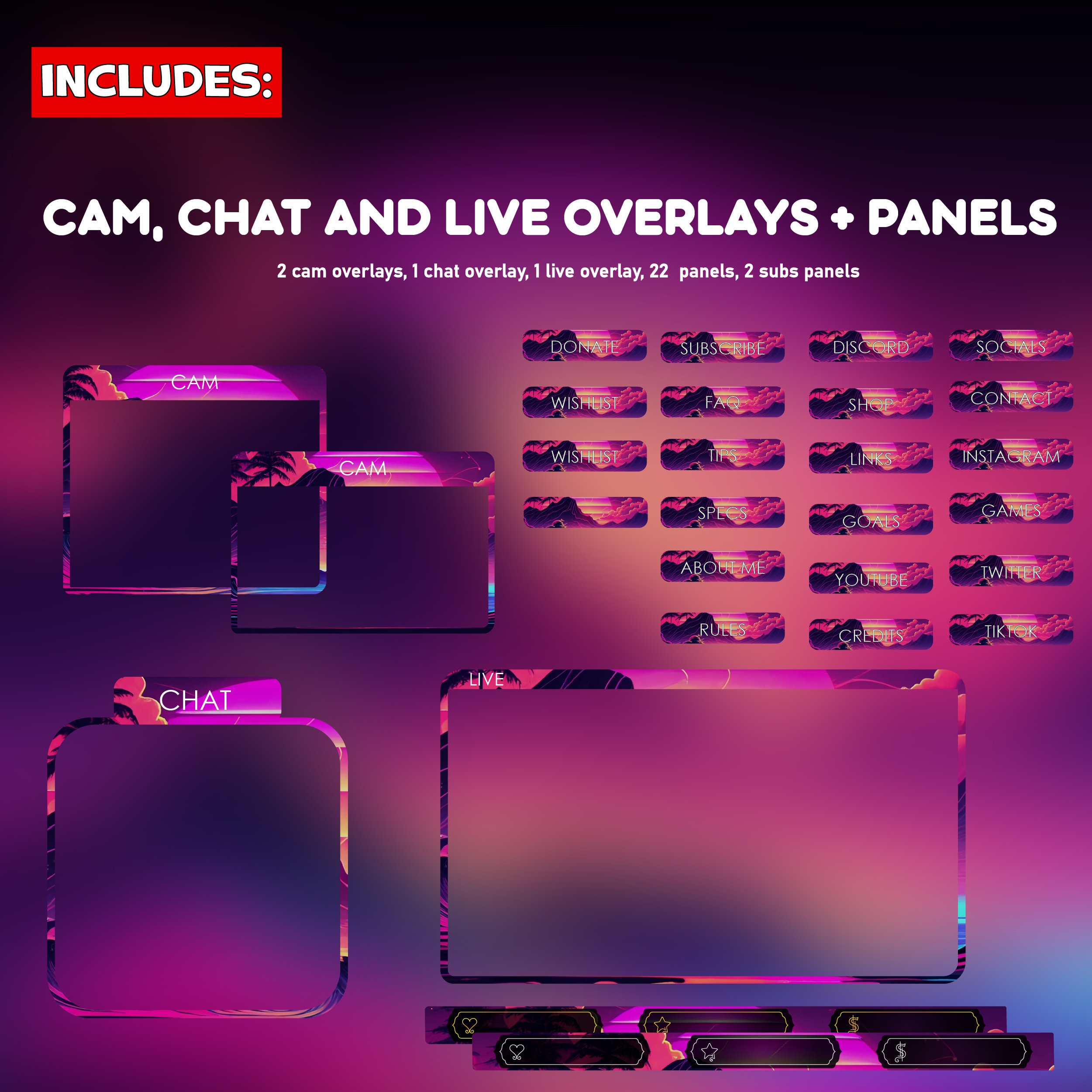 Vapor Wave Retro Twitch Overlay Animated Pack 80s Videogame Arcade ...