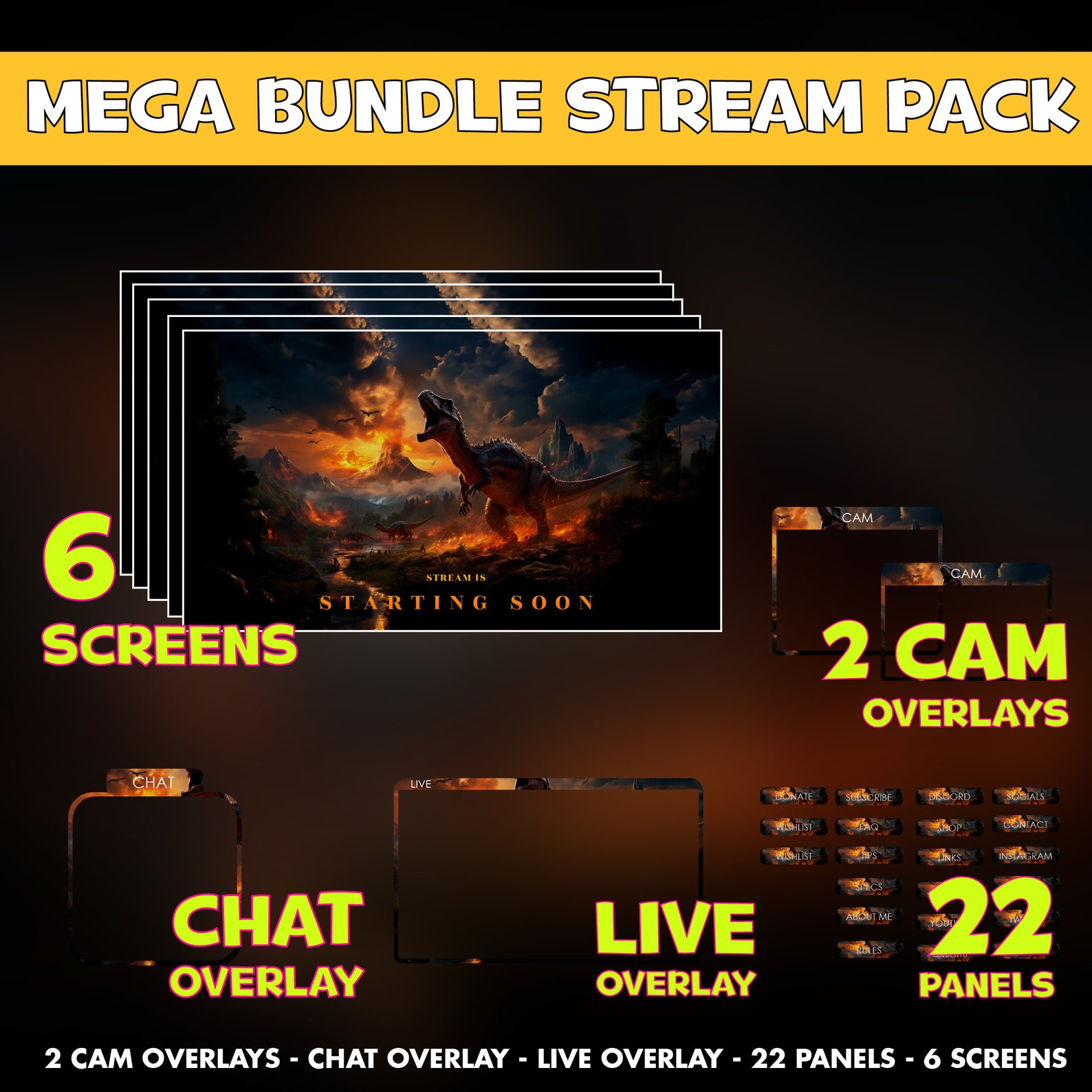 Dinosaur Twitch Overlay Animated Pack - Jurassic Era Background Stream ...