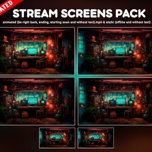 Retro Futuristic Gamer Room Twitch Overlay Animated Pack - Steampunk ...