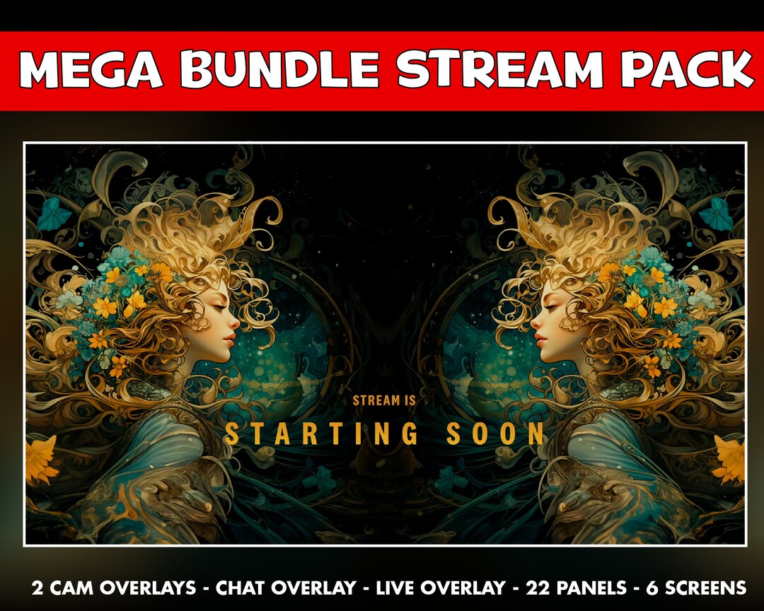 Art Nouveau Girl Twitch Overlay Animated Pack - Whimsical Background ...