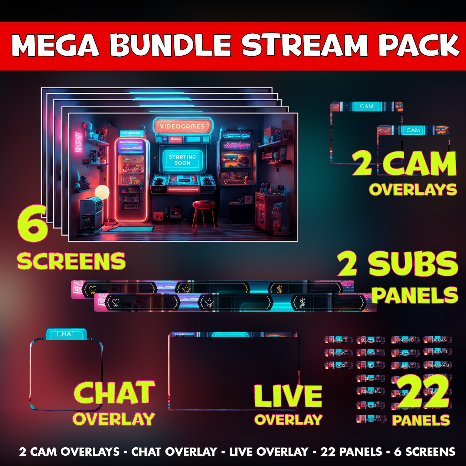 Retro Twitch Overlay Animated Pack - Inspired 80s Videogame Arcade ...