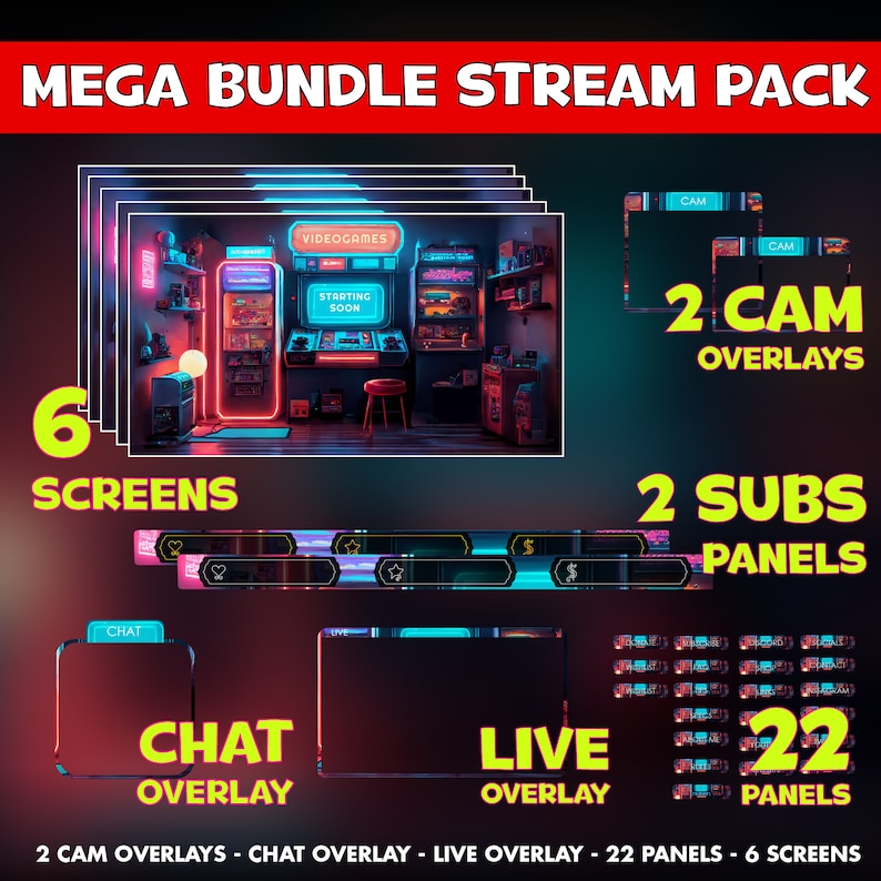 Retro Twitch Overlay Animated Pack - Inspired 80s Videogame Arcade ...