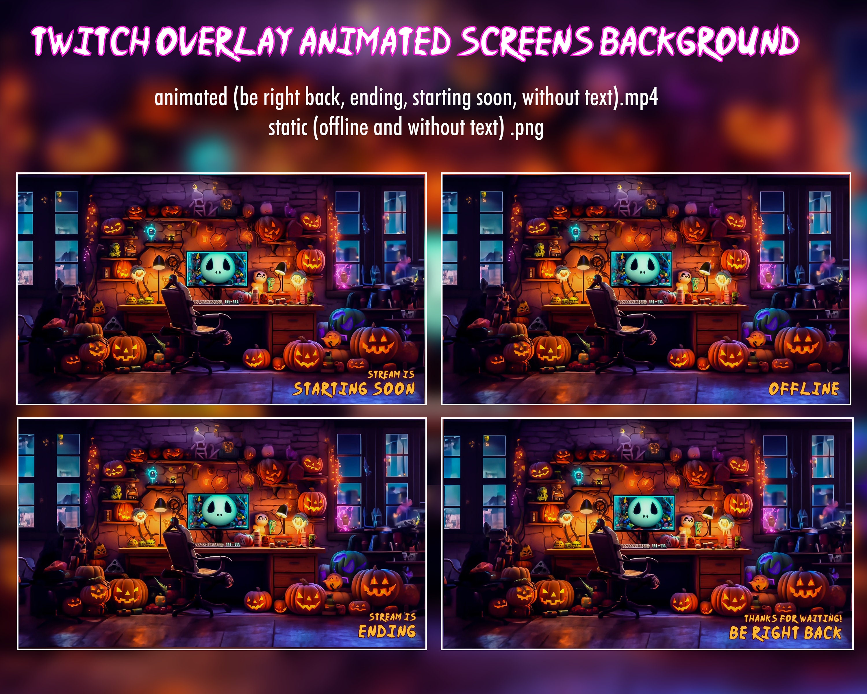 Goth Twitch Overlay Animated Spooky Pumpkin Screens Perfect for Your ...