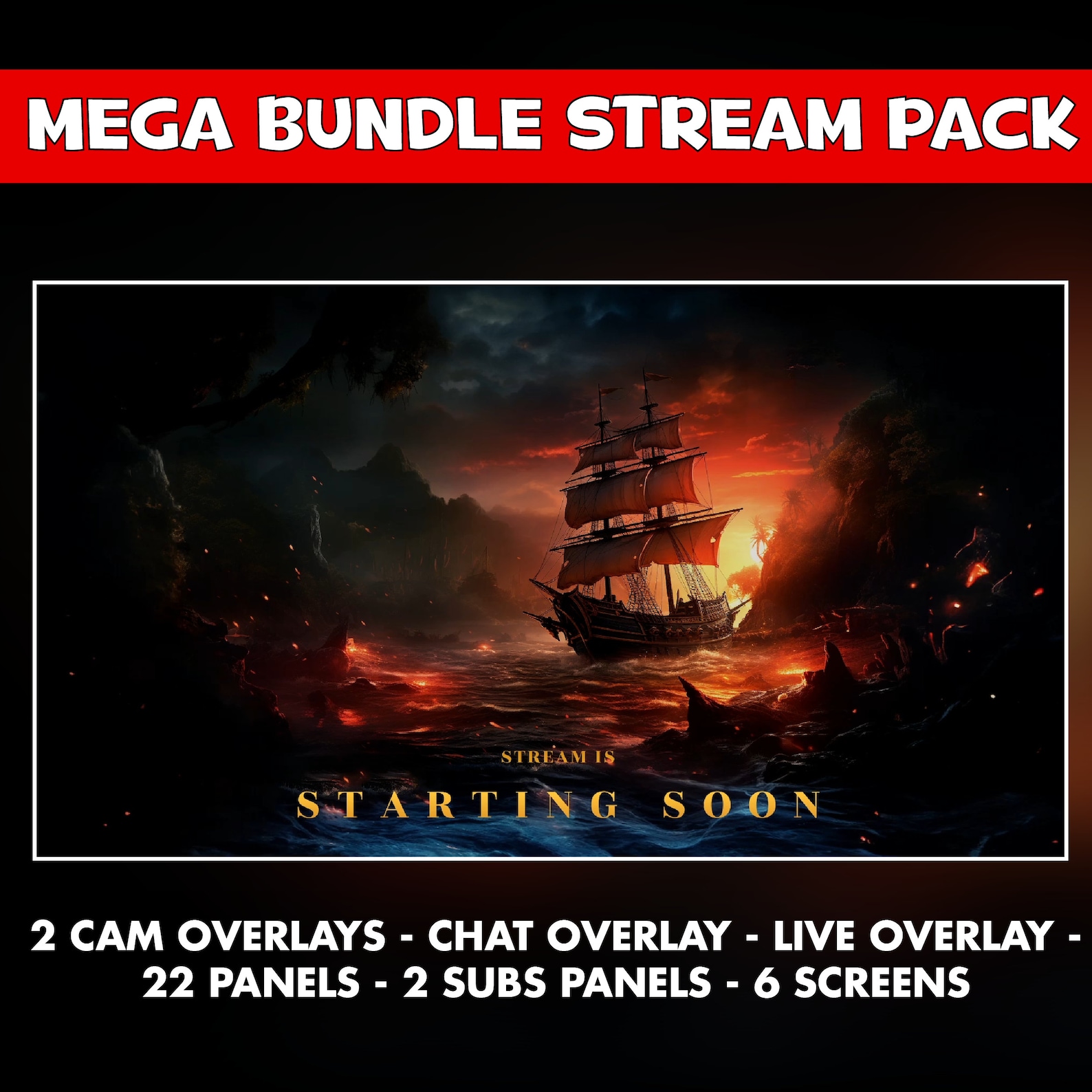 Pirate Ship Twitch Overlay Animated Pack - Sailing Boat Fantasy ...