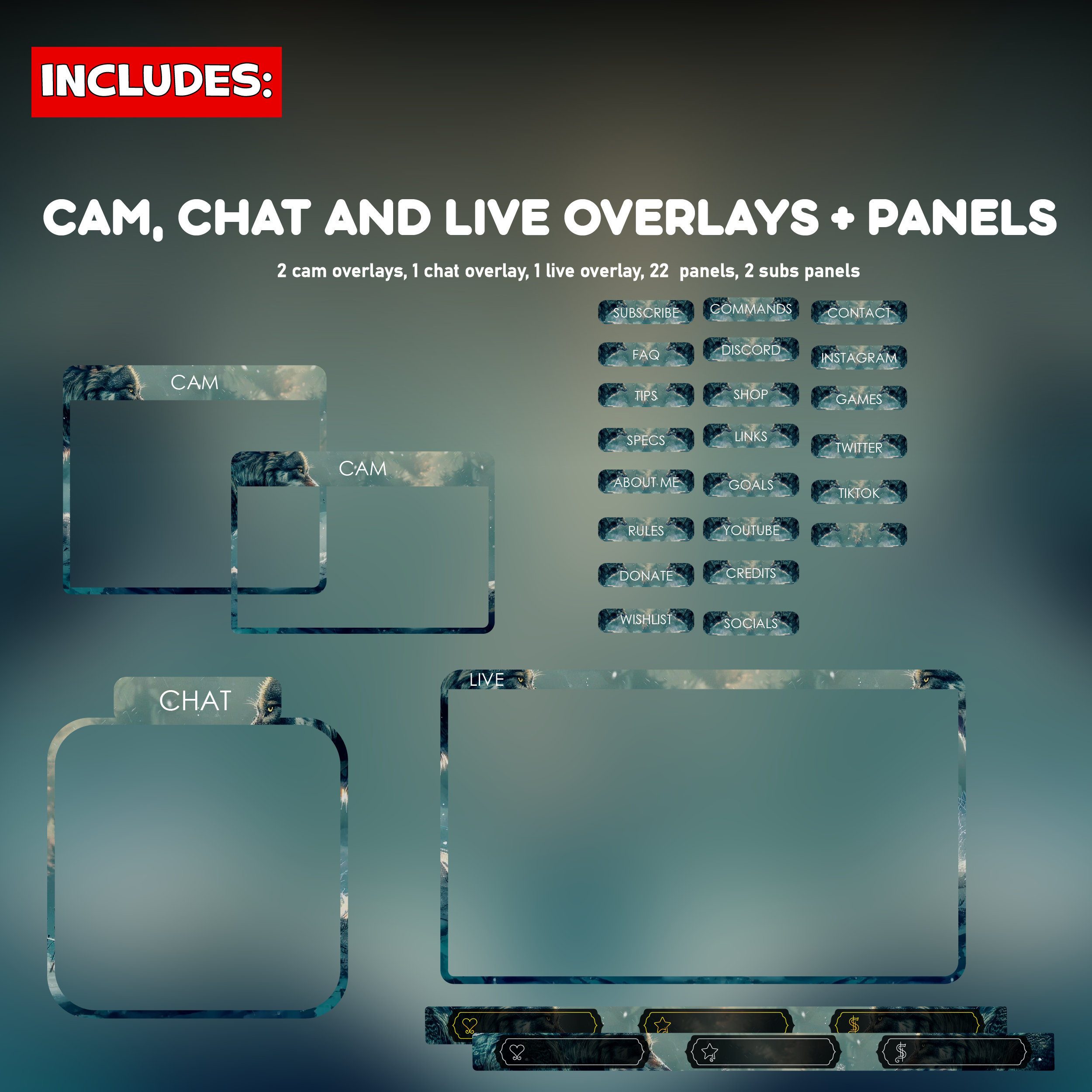 Wolf Twitch Overlay Pack - Majestic Beast Animated Stream Background ...