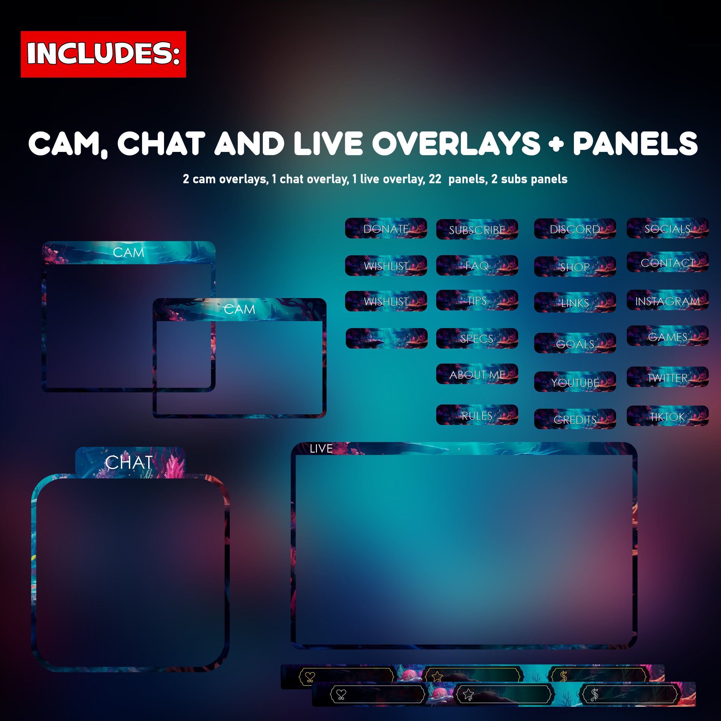 Fantasy Submarine Twitch Overlay Animated Pack - Whimsical Background ...