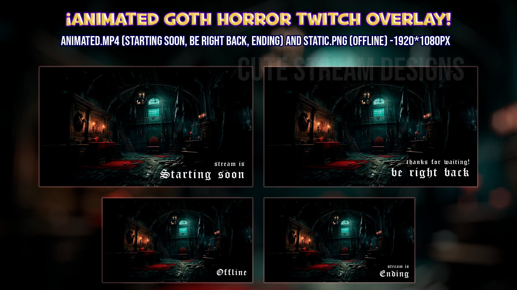 Goth Twitch Overlay Animated Horror Dark Background Screens Perfect for ...