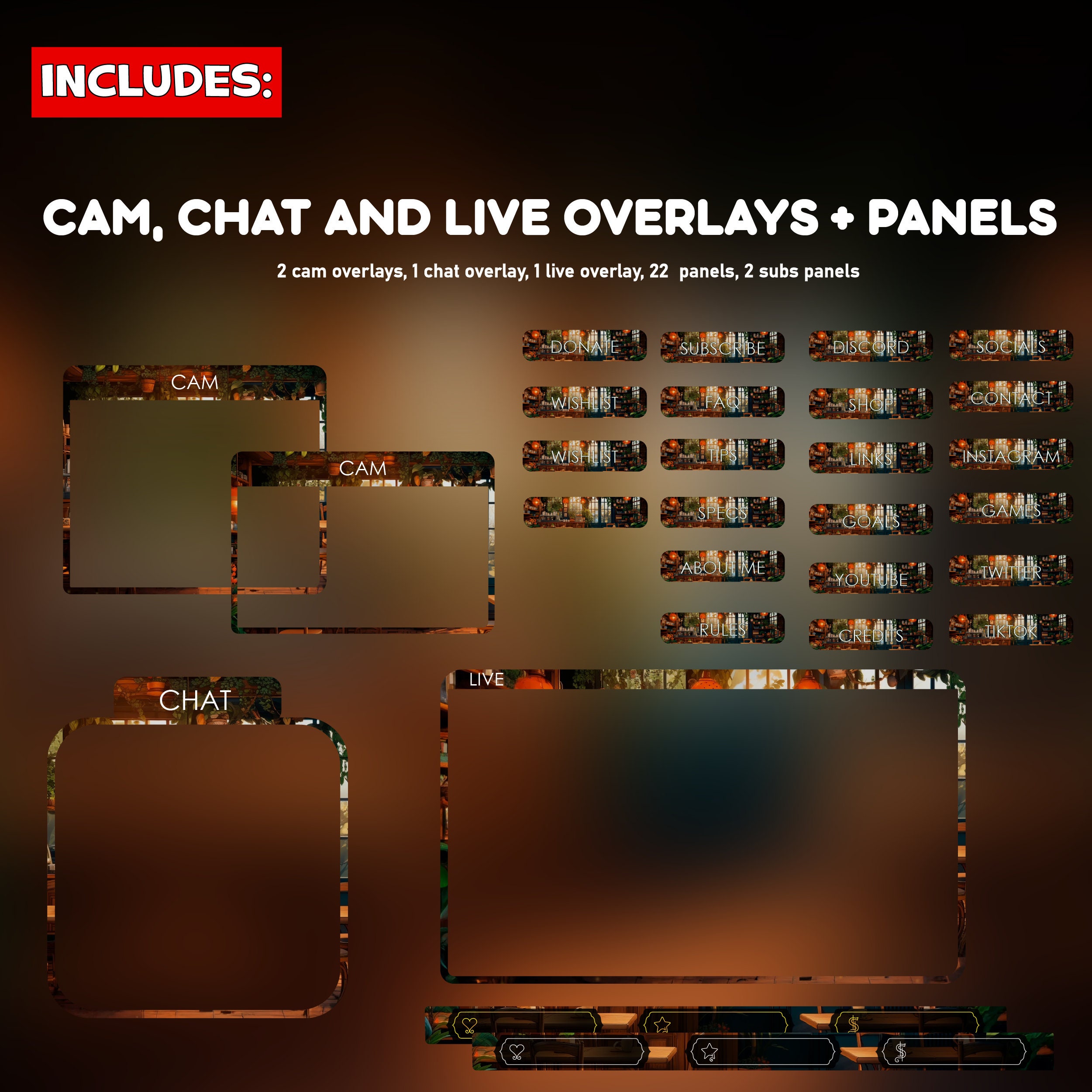 Cozy Cafe Twitch Overlay Animated Pack Botanical Cafe Cute Lofi ...