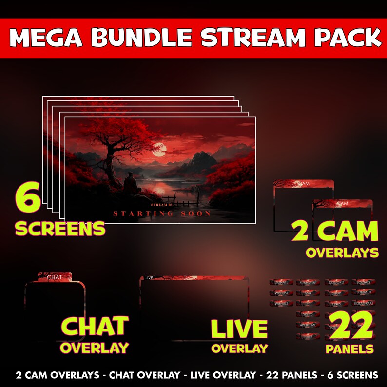 Samurai Red Twitch Overlay Animated Pack Warrior Cozy - Etsy