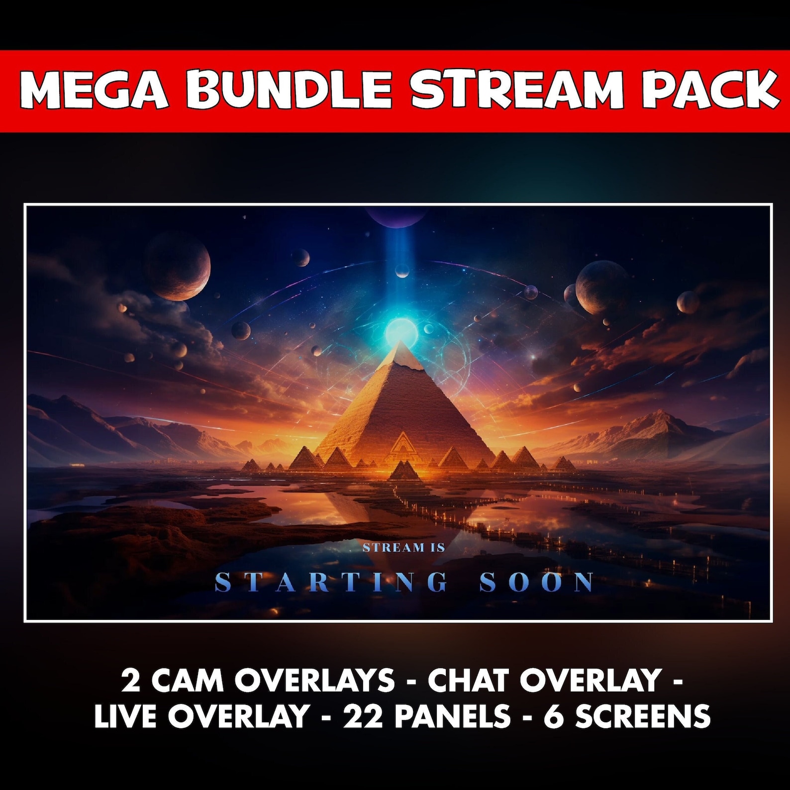 Egypt Twitch Overlay Animated Pack - Pyramid Night Landscape Space Screens for Stream - Starting ...