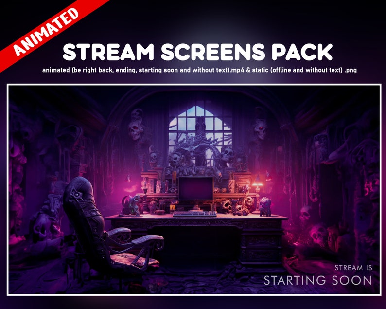 Goth Twitch Overlay Animated - Gamer Pink Neon Skull Screens Perfect ...