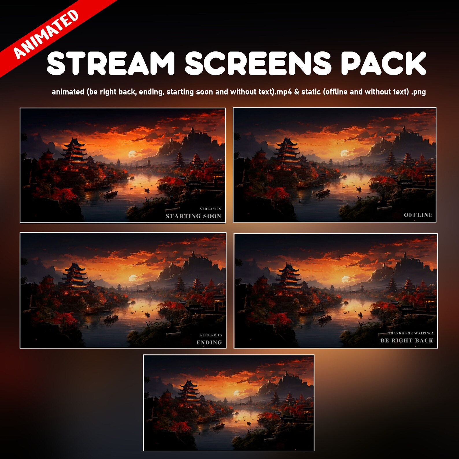 Asian City Sunset Twitch Overlay Animated Pack - Cozy Japan Samurai Era ...