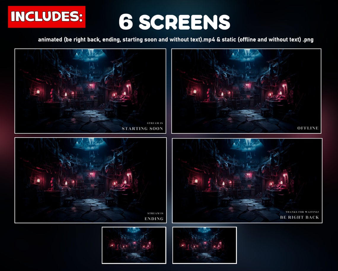 Goth Twitch Overlay Animated - Gamer Pink Neon Skull Horror Room ...