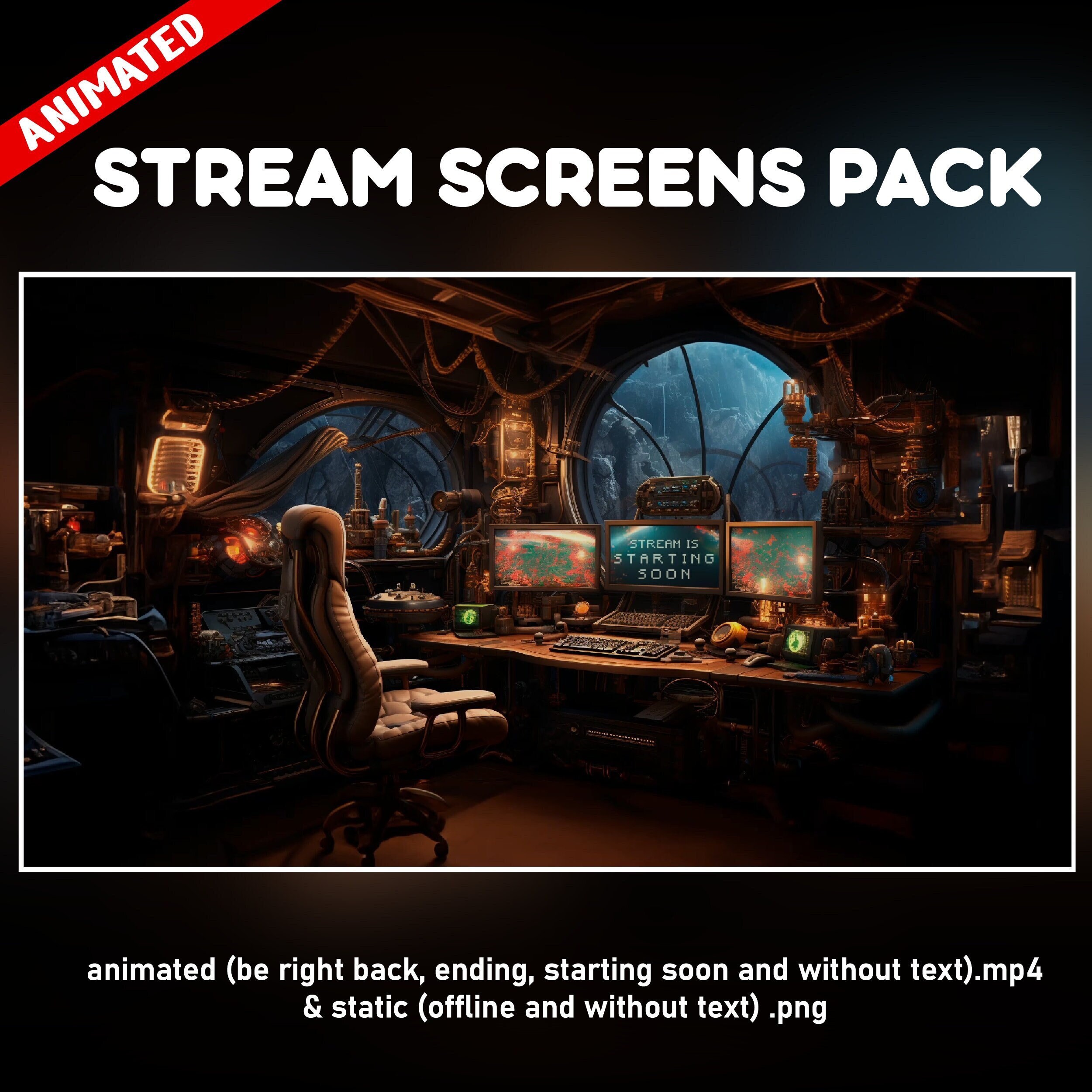 Retro Futuristic Gamer Room Twitch Overlay Animated Pack - Steampunk ...
