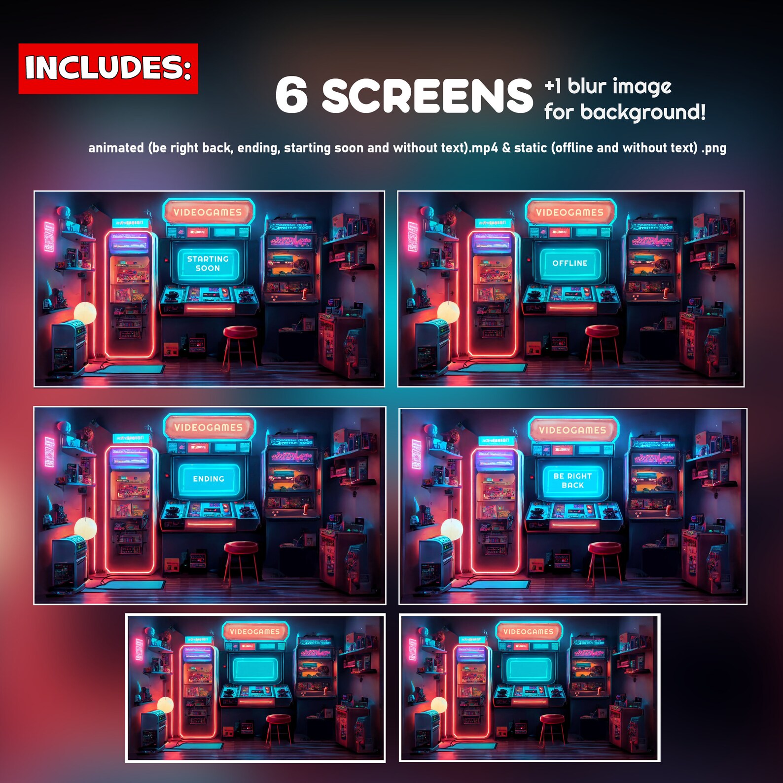 Retro Twitch Overlay Animated Pack - Inspired 80s Videogame Arcade Screens Stream 8bit ...
