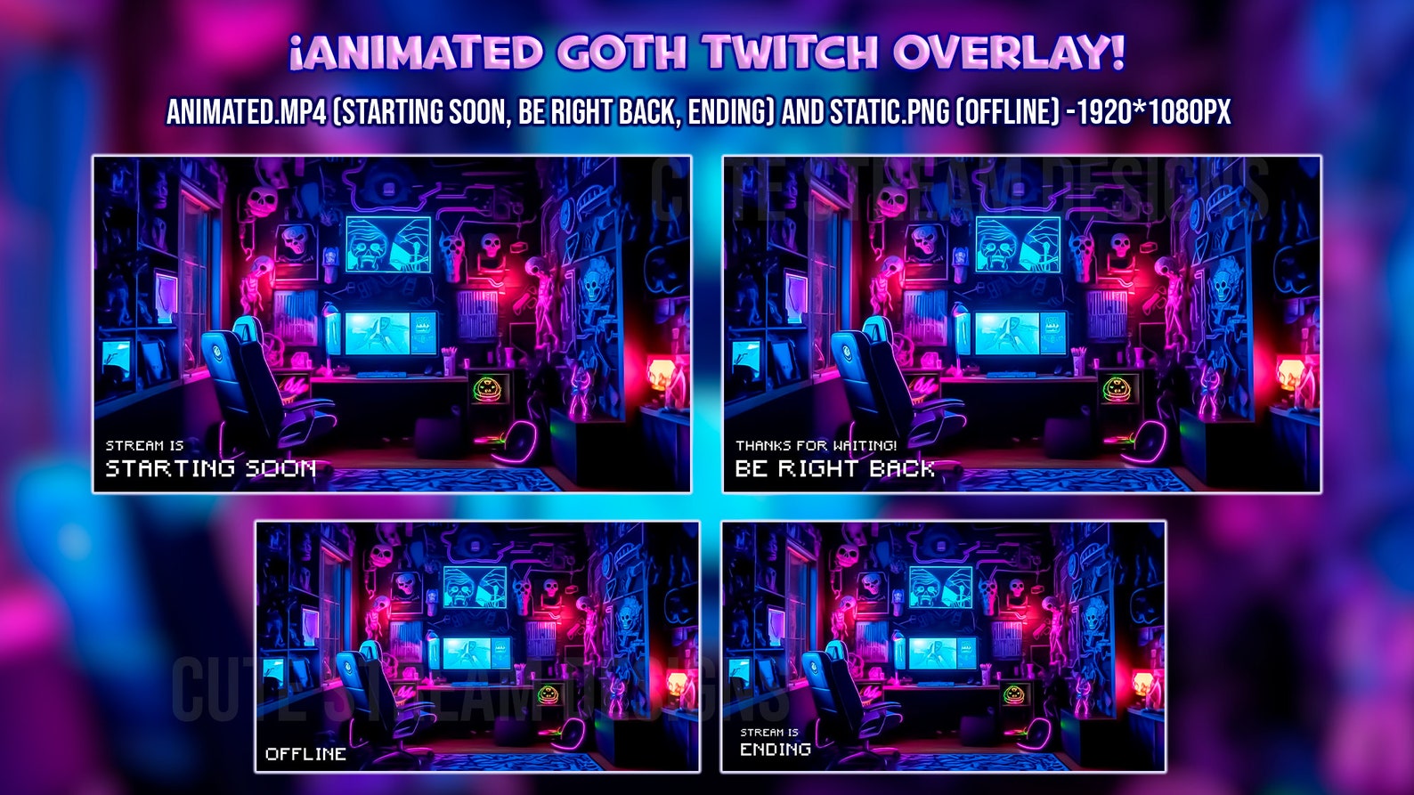 Goth Twitch Overlay Animated - Bedroom Witch Skull Screens Perfect for ...