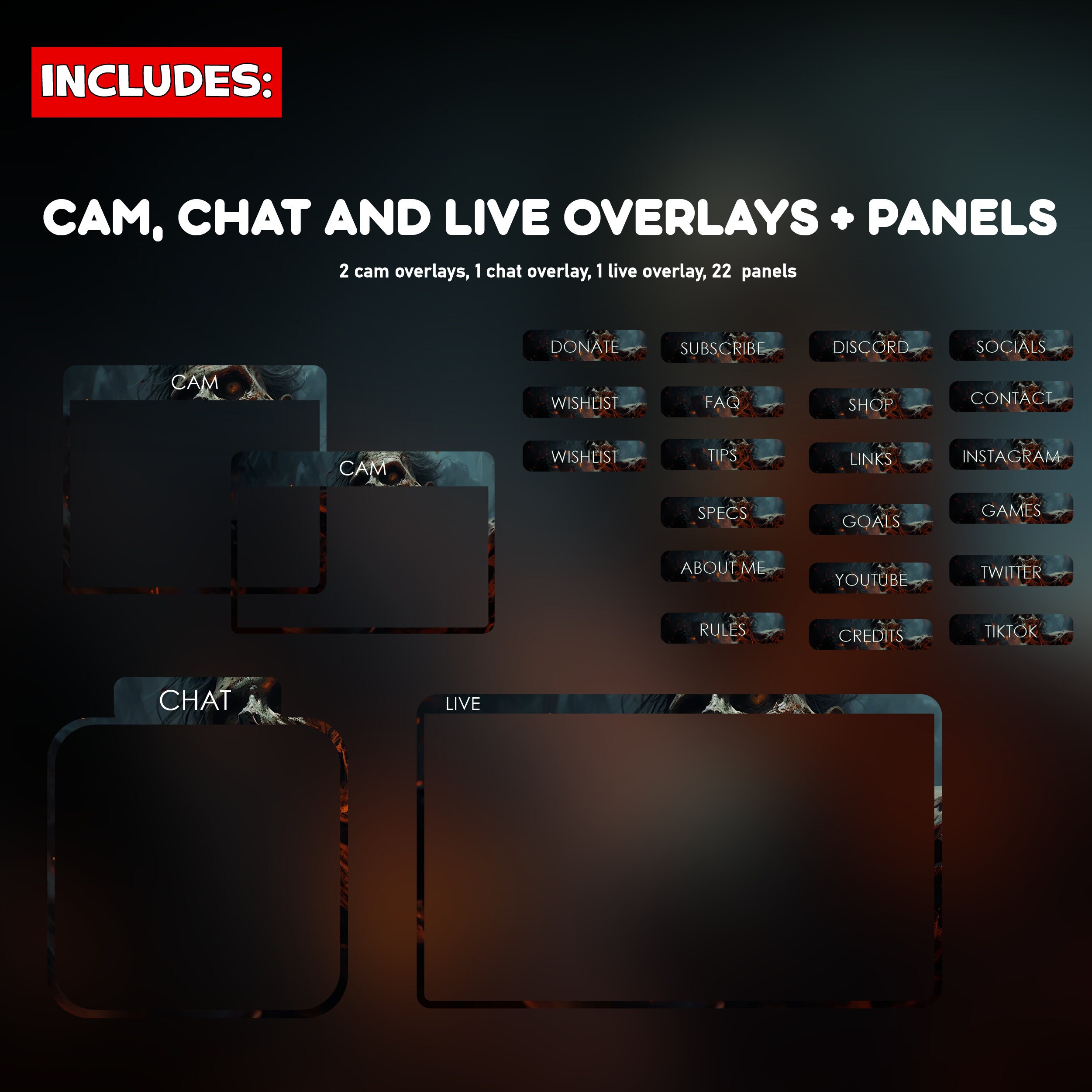 Zombie Dark Twitch Overlay Animated Package - Terror Zombie Gothic ...