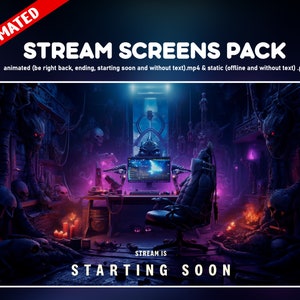 Goth Twitch Overlay Animated Pack - Gamer Room Neon Skull Background ...