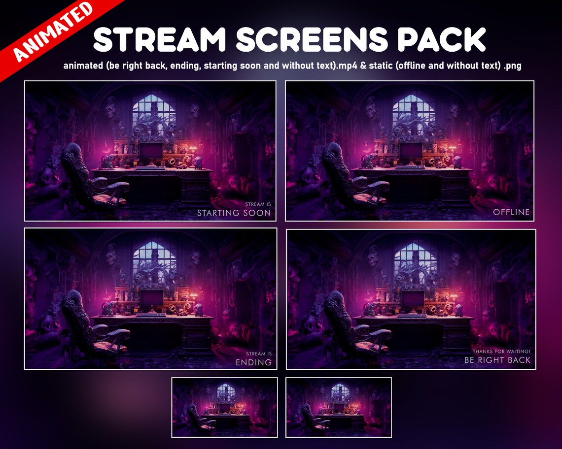 Goth Twitch Overlay Animated - Gamer Pink Neon Skull Screens Perfect ...
