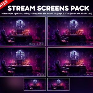 Goth Twitch Overlay Animated - Gamer Pink Neon Skull Screens Perfect ...