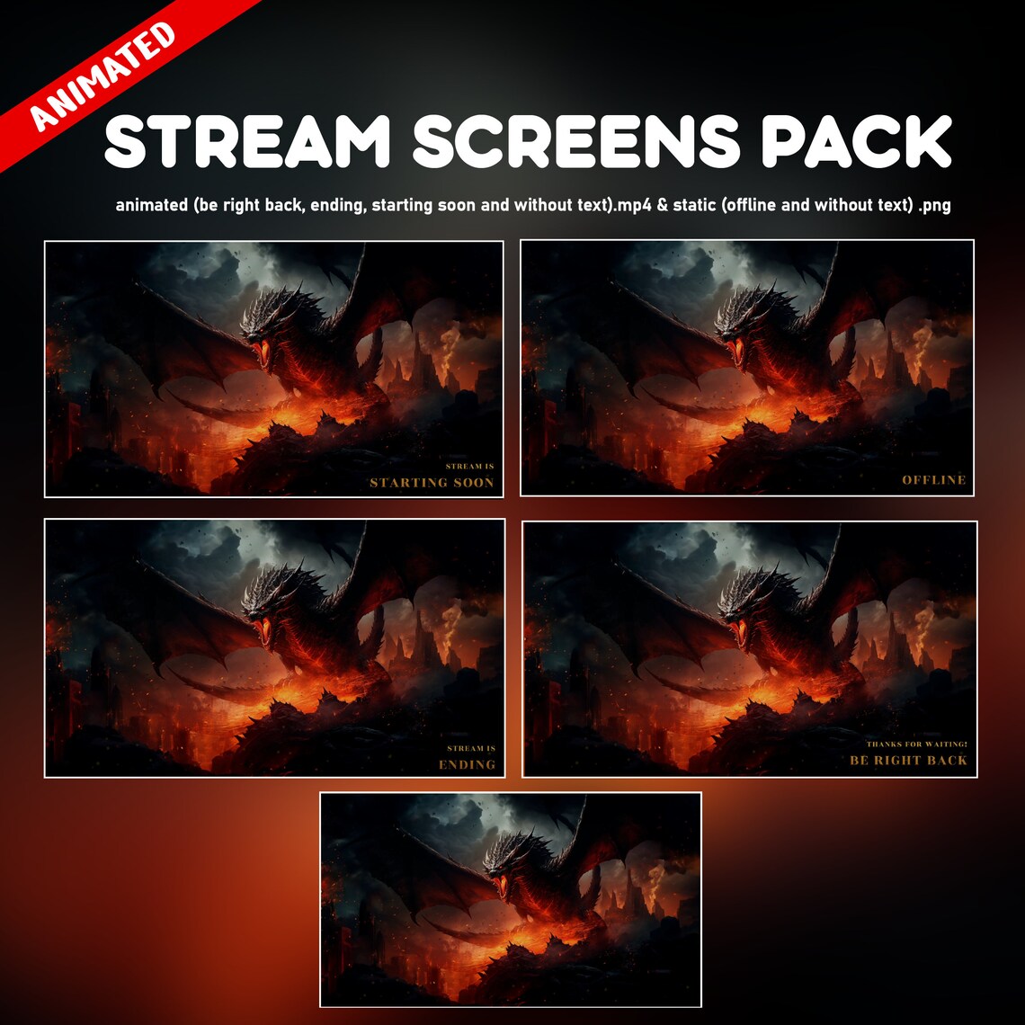 Dragon Battle Twitch Overlay Animated Pack Mythological Fantasy Fire Background Stream Screens ...