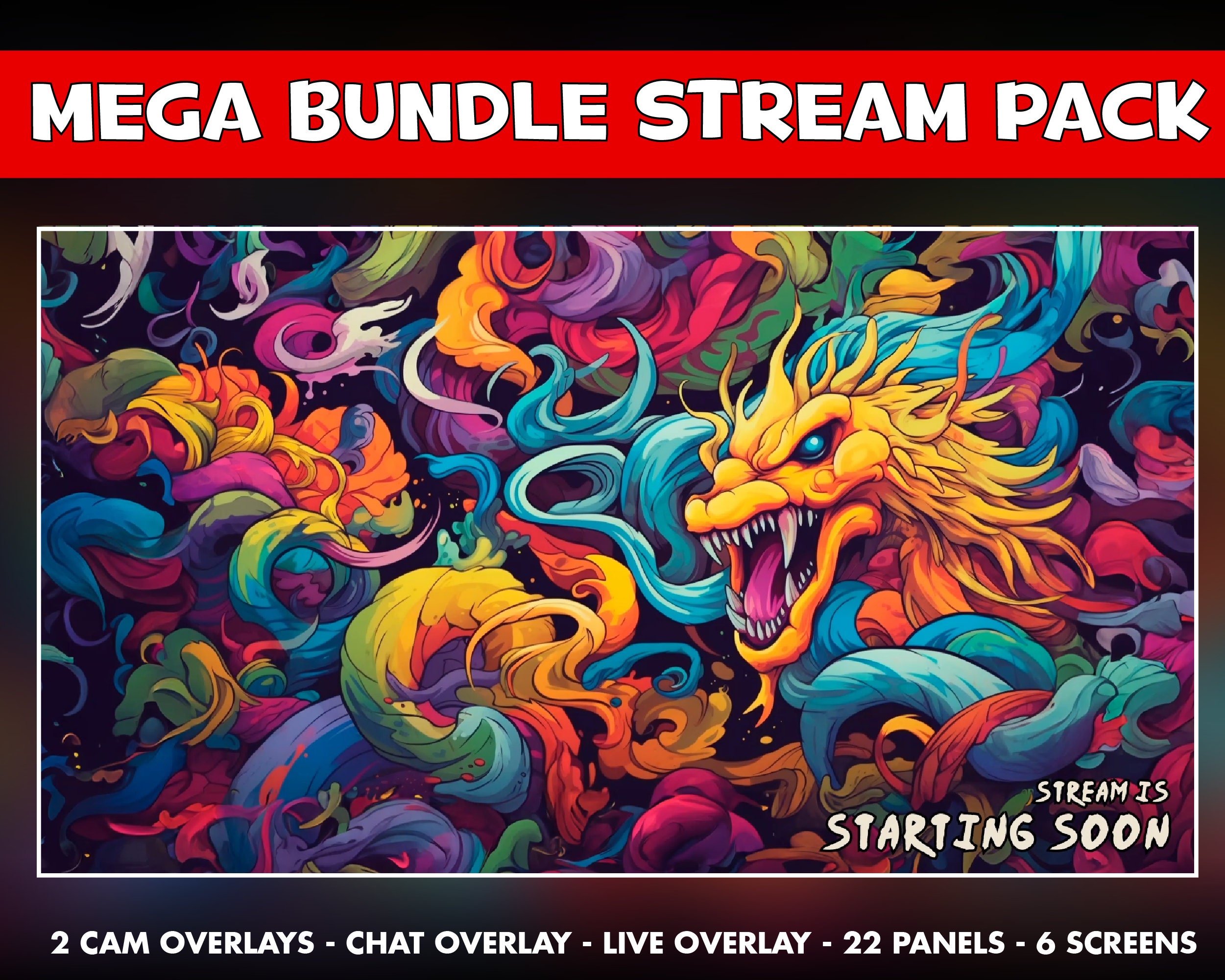 Chinese Dragon Twitch Overlay Animated Pack Graffiti Style Background ...
