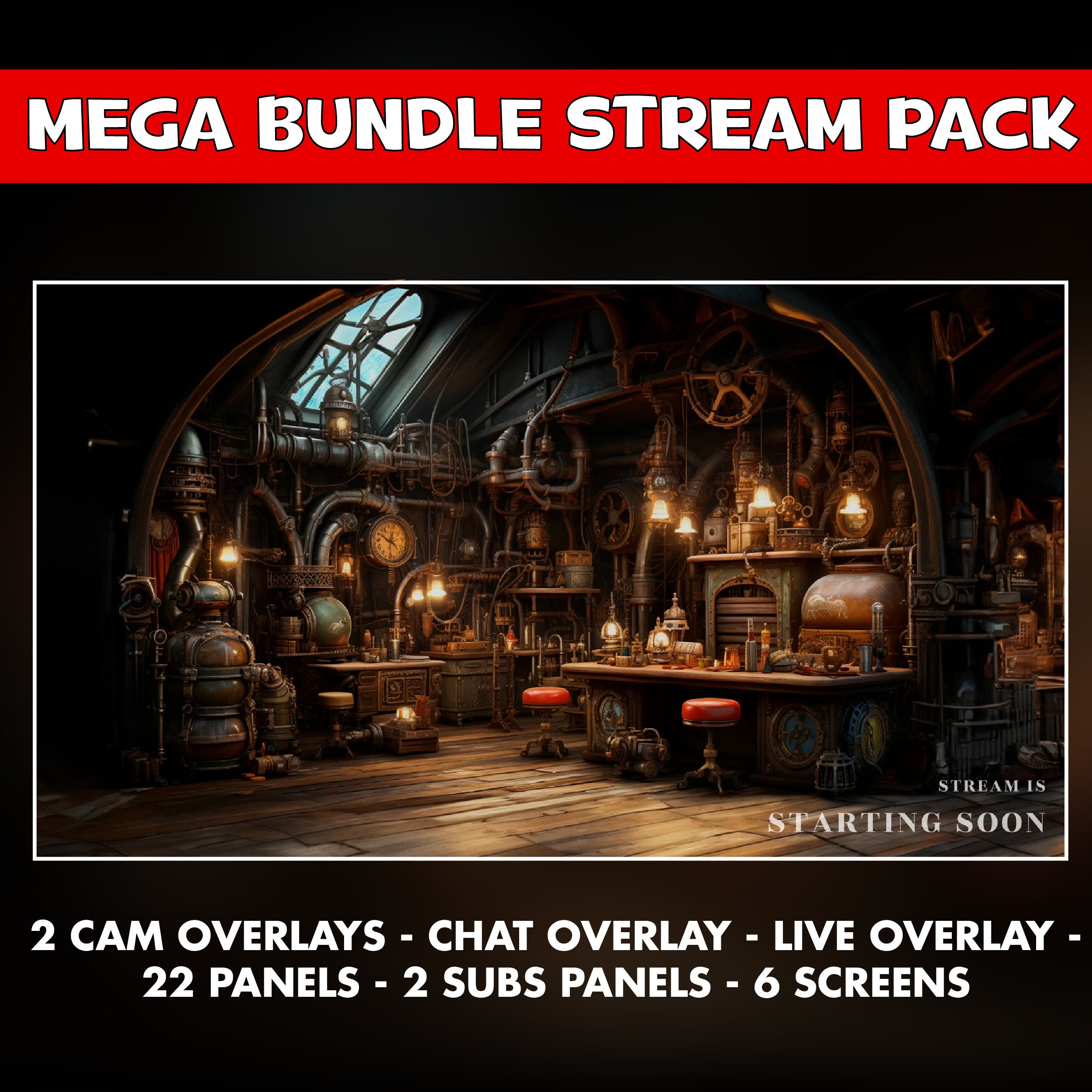 STEAMPUNK Room Twitch Overlay Animated Pack - Retro Futuristic Room ...