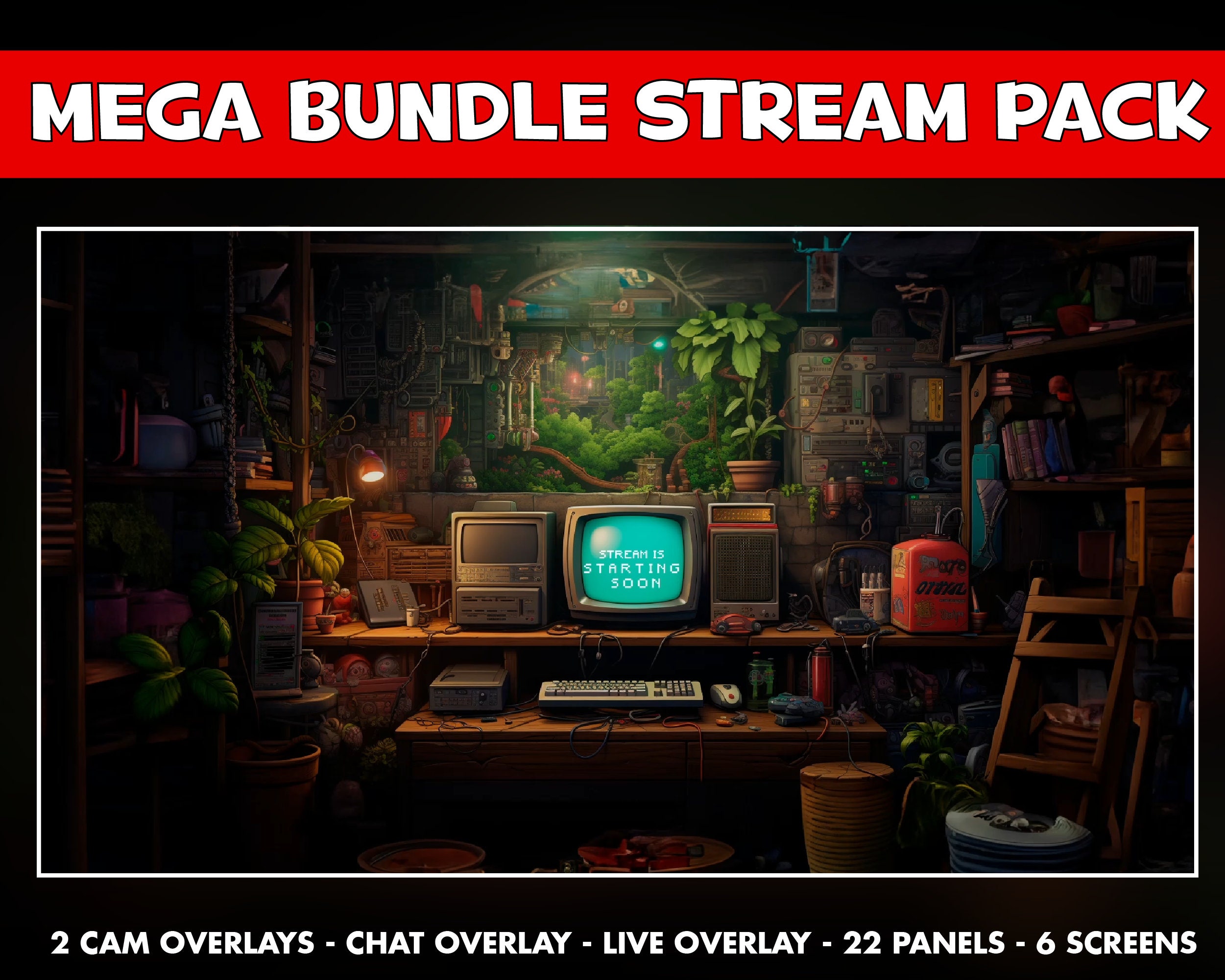Retro Futuristic Gamer Room Twitch Overlay Animated Pack - Desktop ...