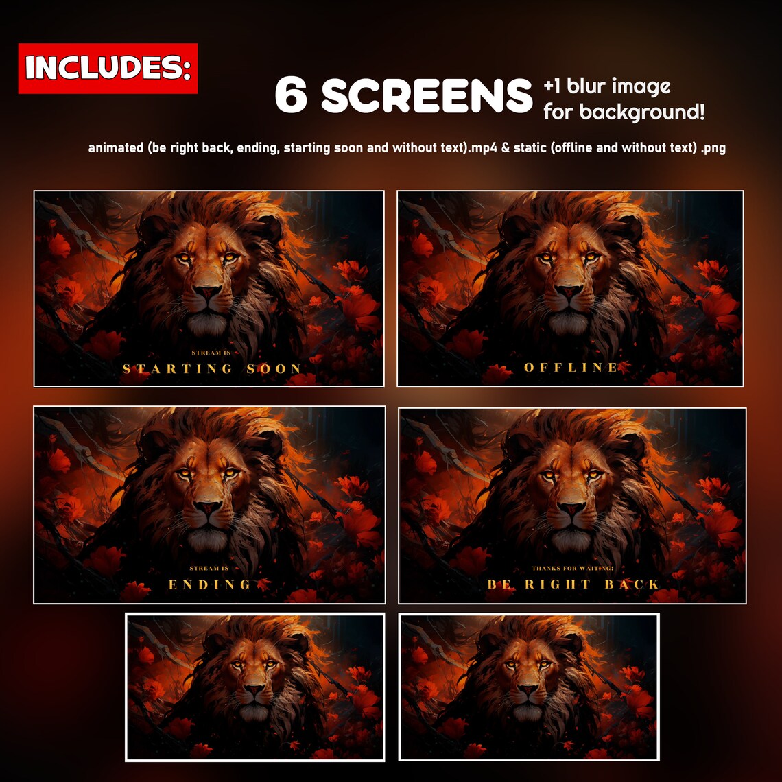 Fiery Lion Twitch Overlay Pack - Majestic Beast Animated Stream ...