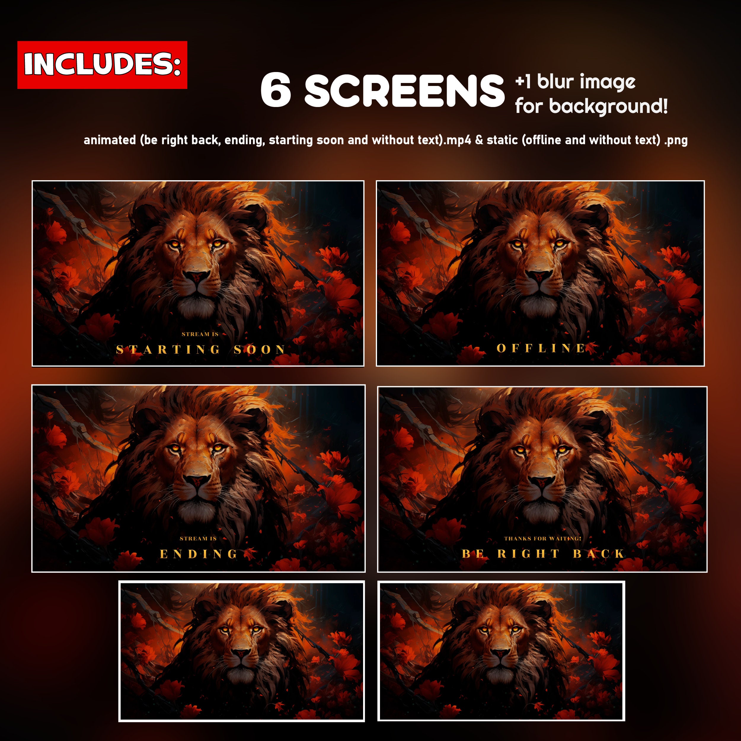 Fiery Lion Twitch Overlay Pack - Majestic Beast Animated Stream ...
