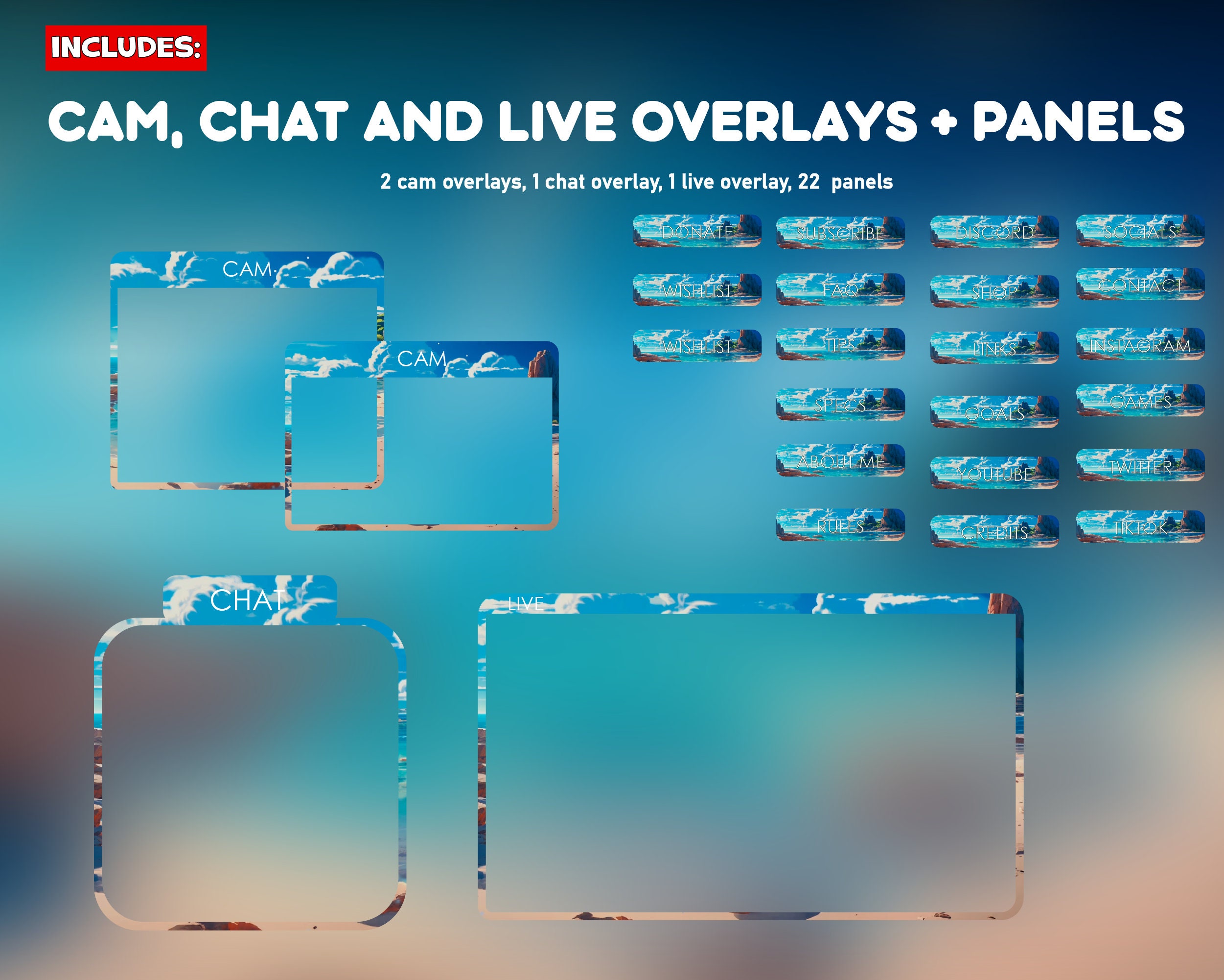 Water Calm Twitch Overlay Animated Pack Summer Anime Cozy Background ...