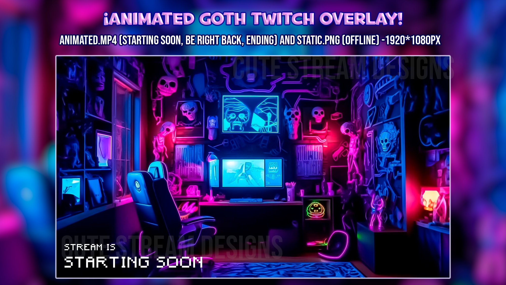 Goth Twitch Overlay Animated - Bedroom Witch Skull Screens Perfect for ...