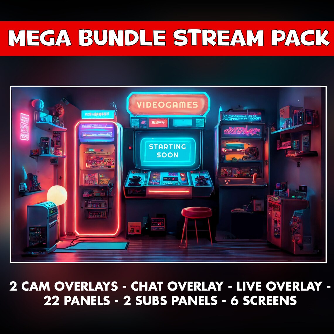 Retro Twitch Overlay Animated Pack - Inspired 80s Videogame Arcade ...