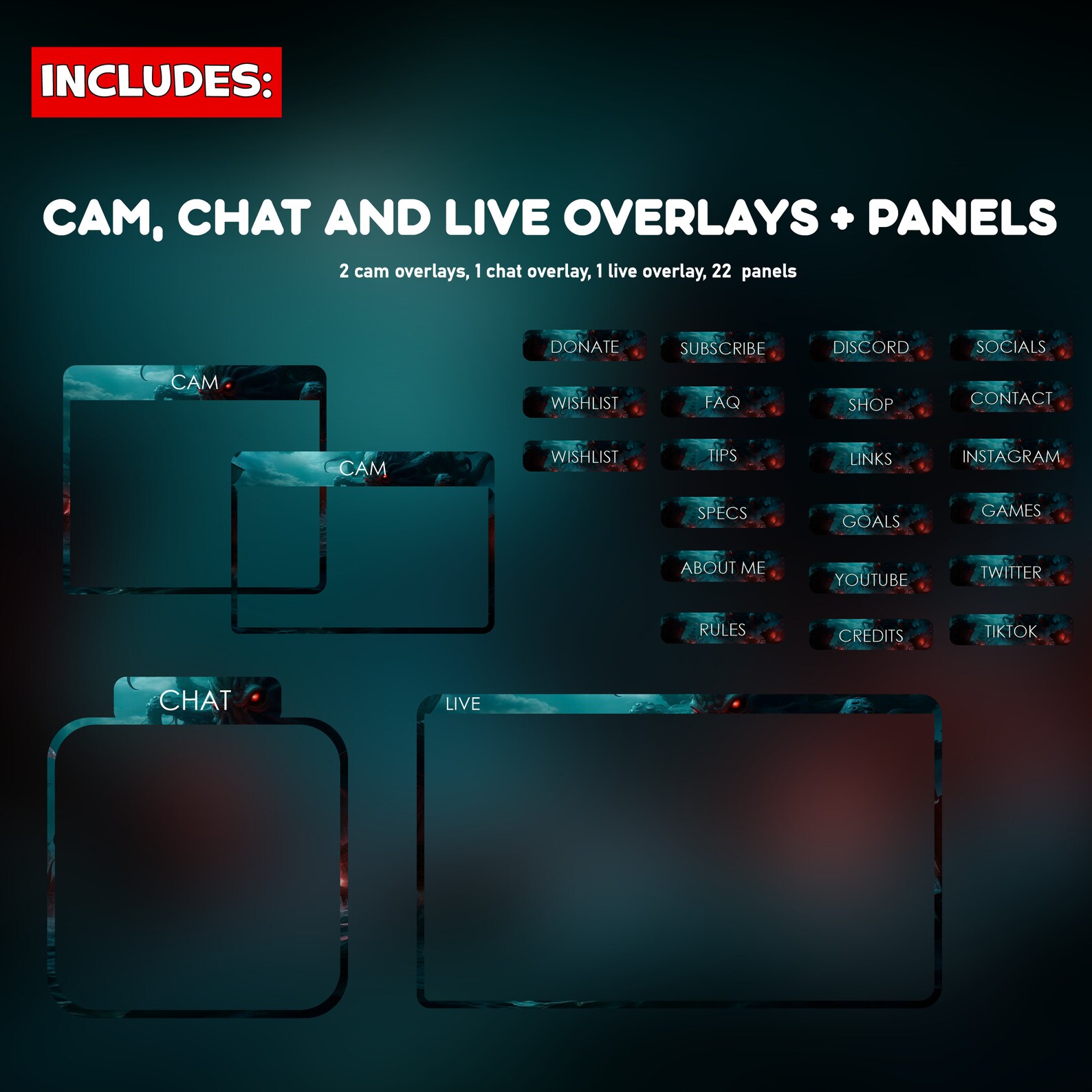 Cthulhu Twitch Overlay Animated Package Cthulhu Background Stream ...