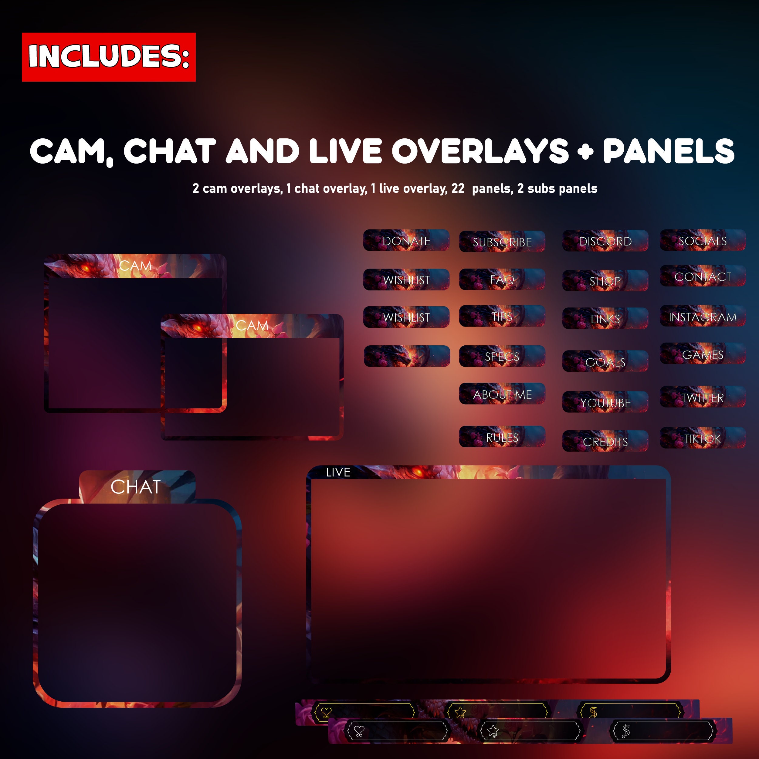 Dragon Female Twitch Overlay Animated Pack - Mythological Fantasy Fire ...