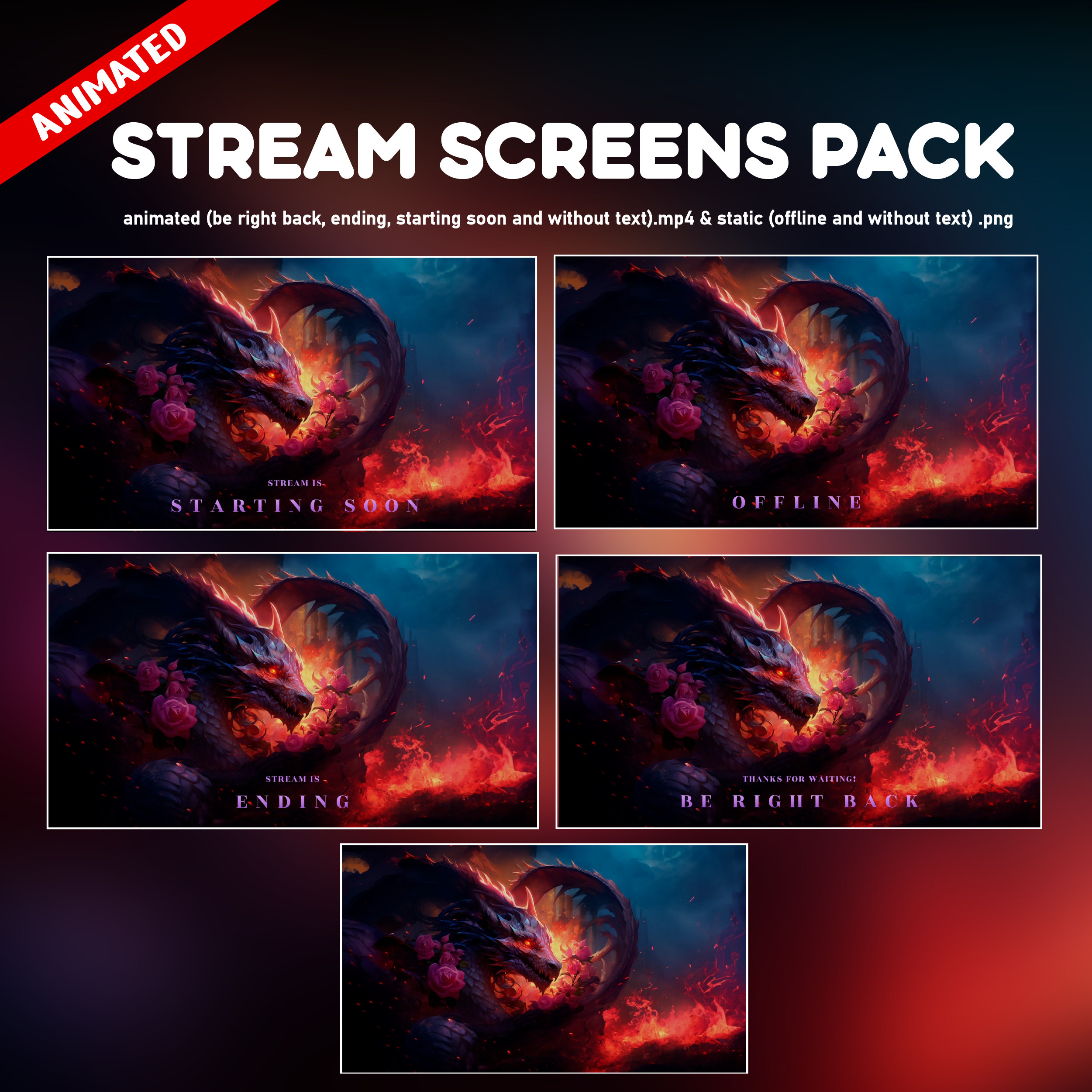 Dragon Female Twitch Overlay Animated Pack - Mythological Fantasy Fire ...