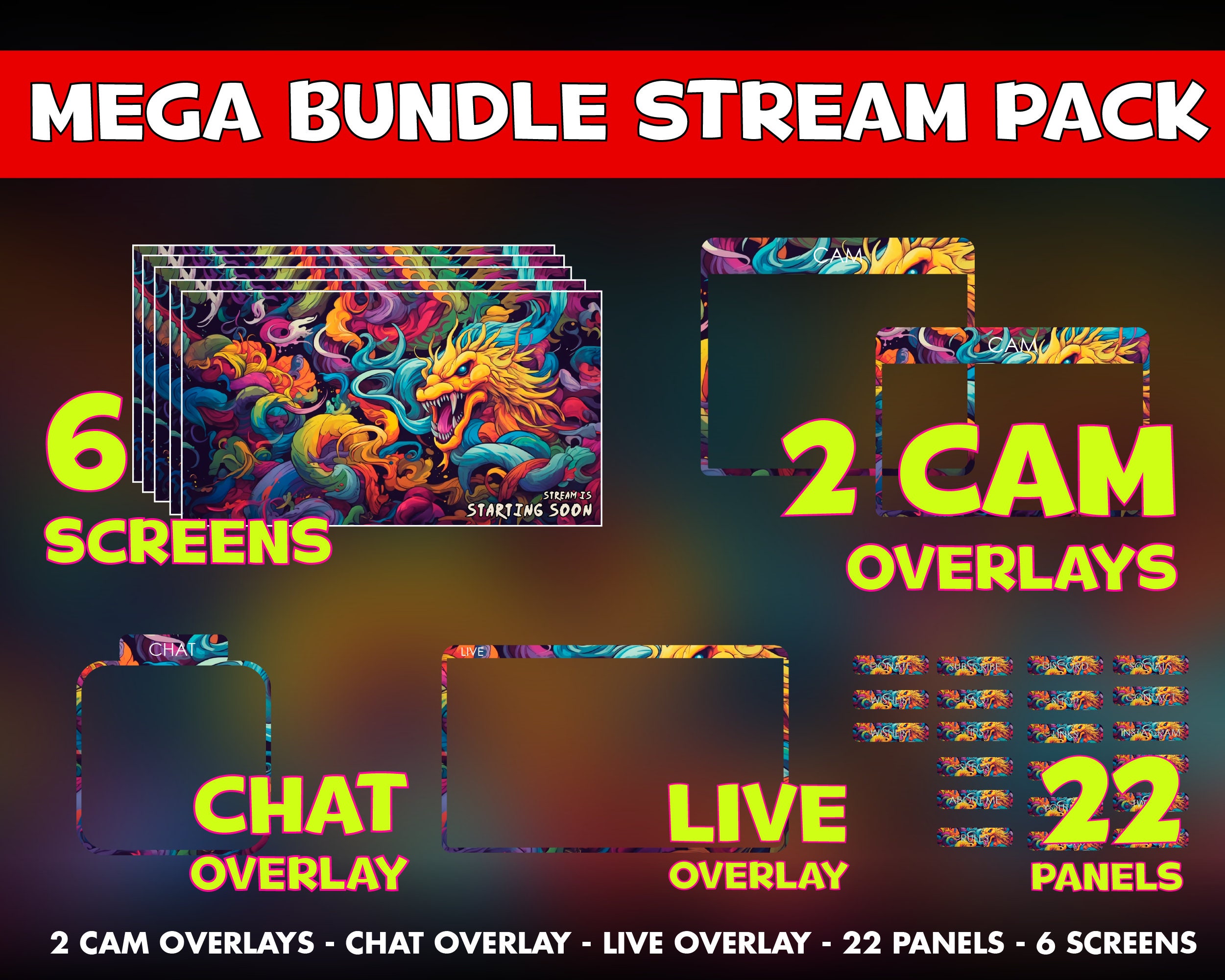 Chinese Dragon Twitch Overlay Animated Pack Graffiti Style Background ...