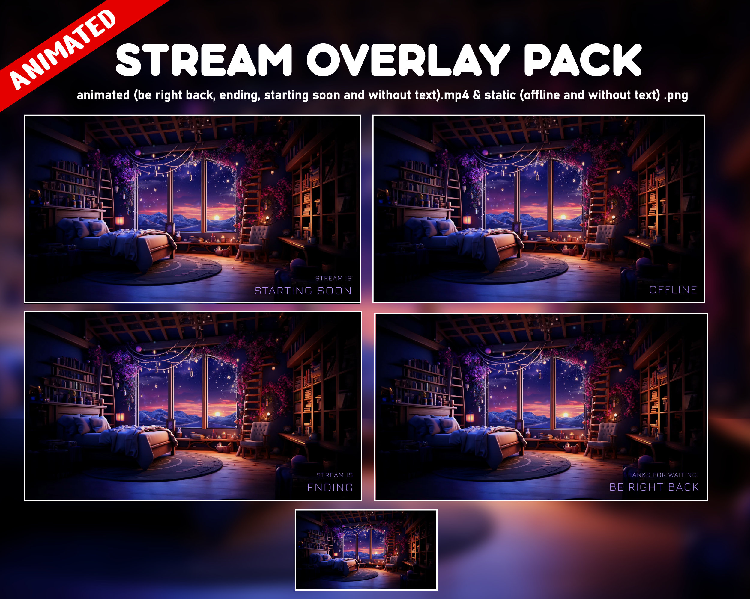 Cozy Witch Bedroom Twitch Overlay Animated Package Cute Night Screens ...