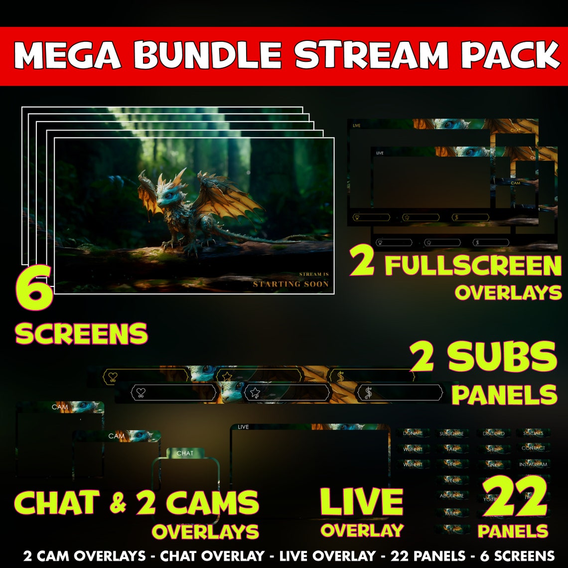 Dragon Twitch Overlay Animated Pack - Mythological Fantasy Forest ...