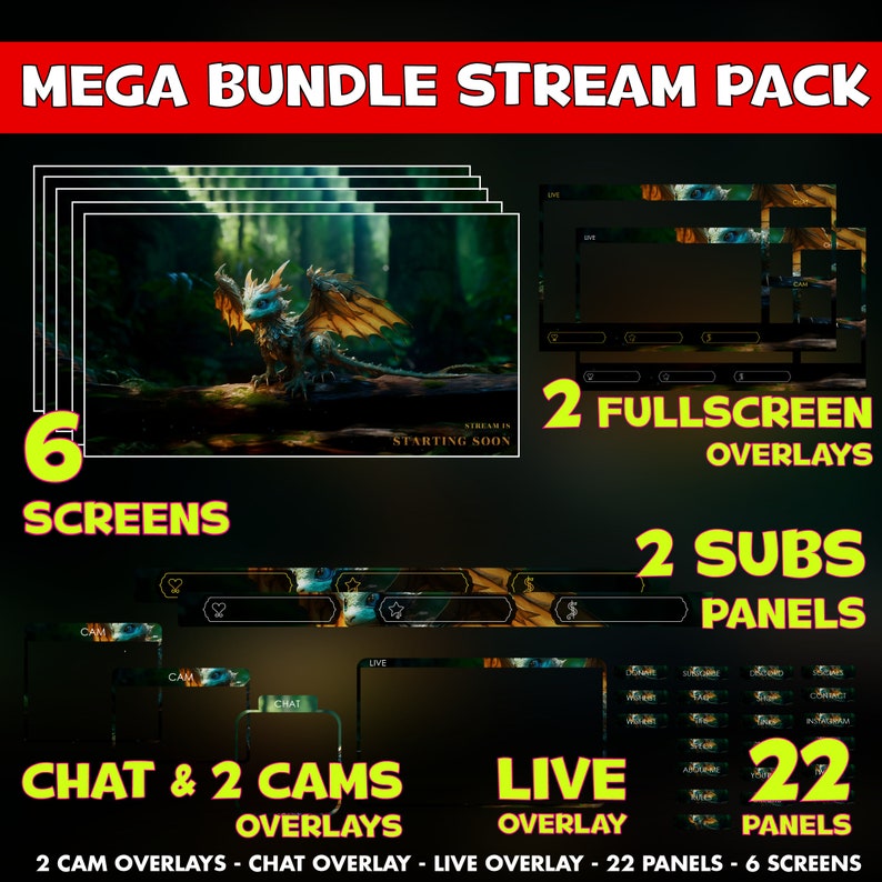 Dragon Twitch Overlay Animated Pack - Mythological Fantasy Forest ...
