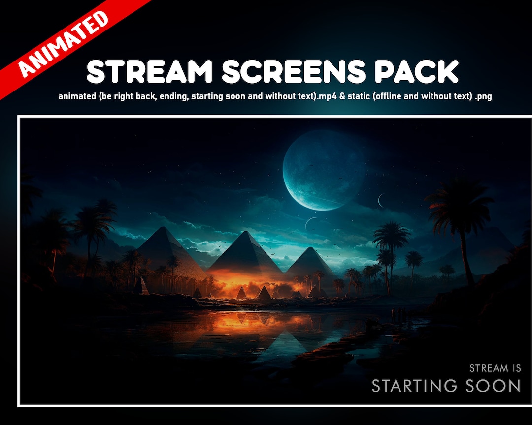 Egyptian Twitch Overlay Animated - Pyramid Night Landscape Moon Planet Screens for Stream ...