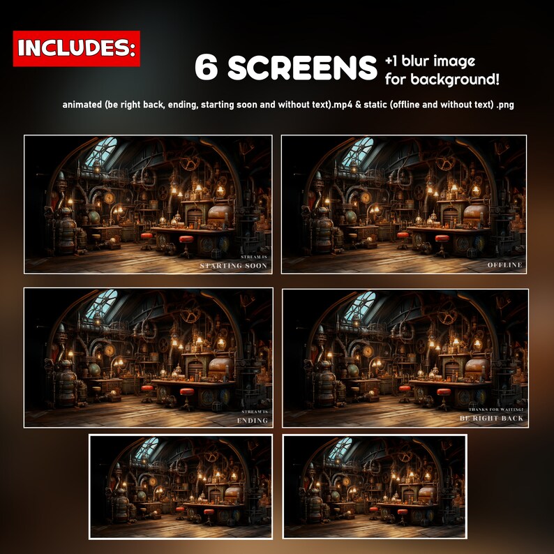 STEAMPUNK Room Twitch Overlay Animated Pack - Retro Futuristic Room ...