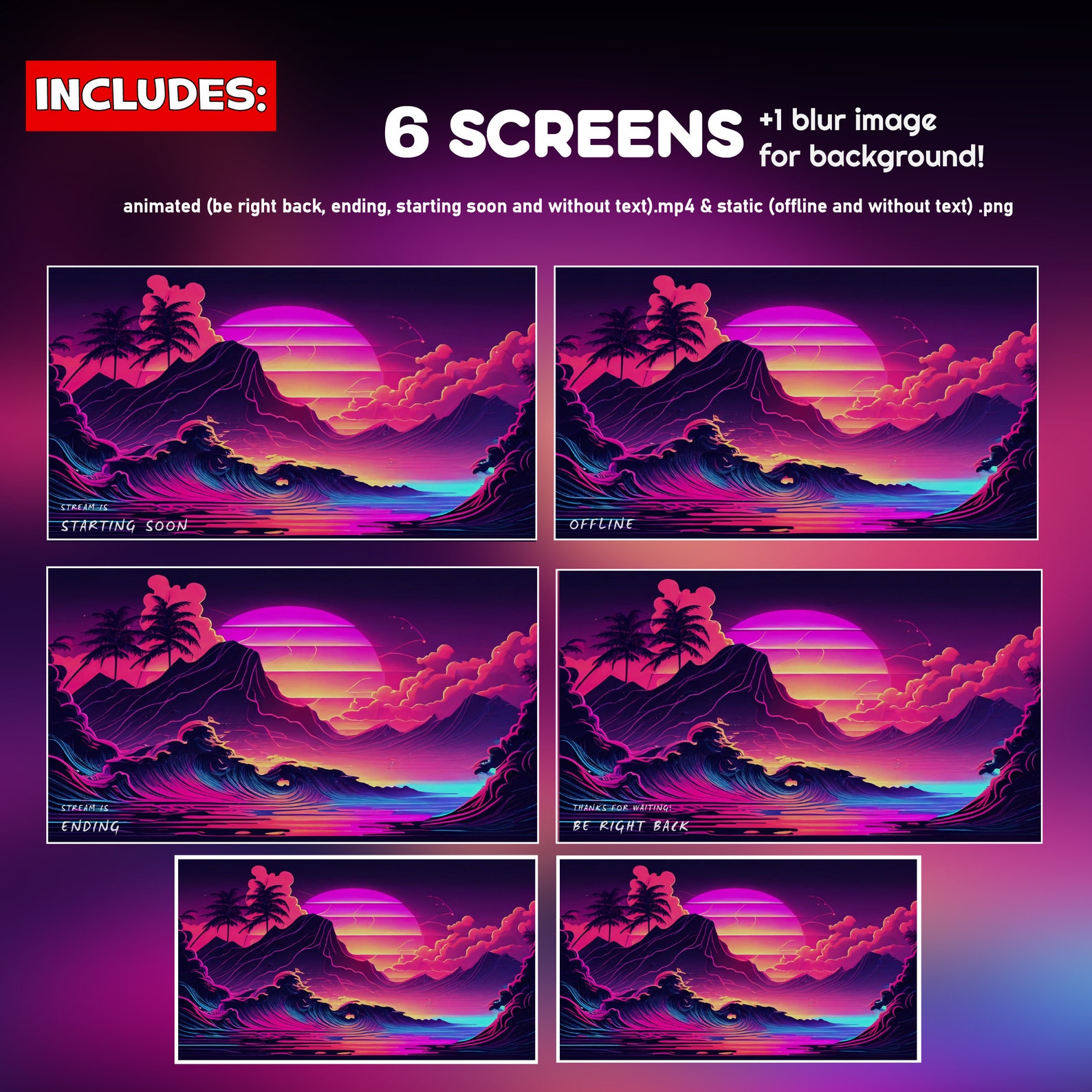 Vapor Wave Retro Twitch Overlay Animated Pack - 80s Videogame Arcade ...